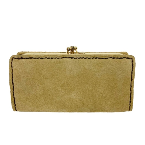 Vintage | Bags | Vintage Suede Wallet Tan With Gold Tone Hardware ...